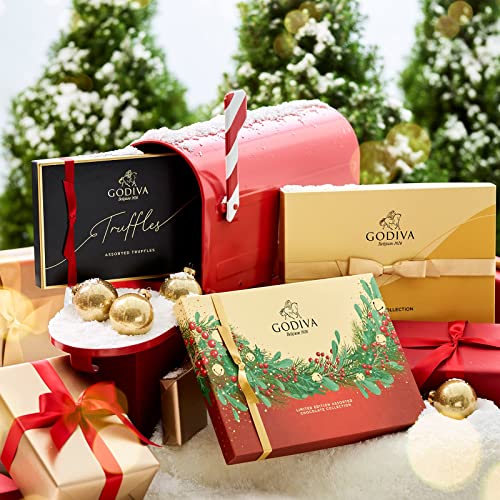Godiva Chocolatier Holiday 2022 Chocolate Gift Box - 19 Piece Assorted Gourmet Dark, Milk and White Chocolates, 1 Gift Box – Limited Edition Gift Set for Chocolate Lovers