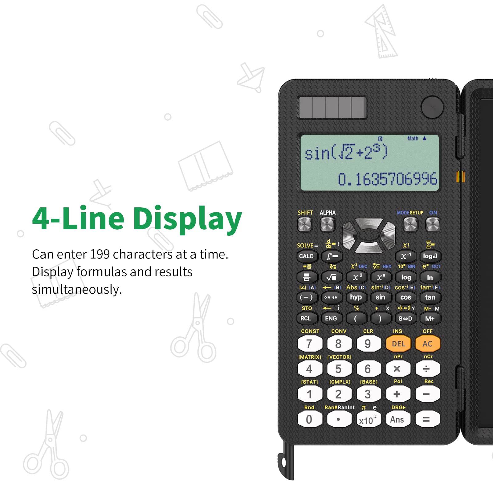 NEWYES Scientific Calculators with Writing Tablet, Upgraded 991MS Solar Energy LCD Science Calculator Notepad with 349 Function, Professional Foldable Calculator for Students, School and College