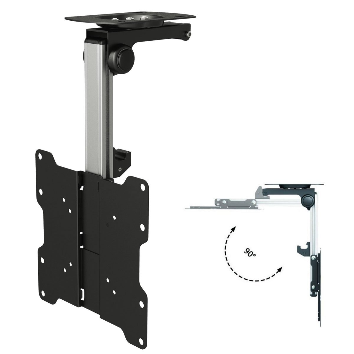 InstallerParts Folding TV Ceiling Mount - for 17 to 37 inch Flat Screen Display and Monitor of up to 44 Pounds, Adjustable Flip Down and Swivel Angle, VESA 75x75 mm to 200x200 mm, Black TV Mount