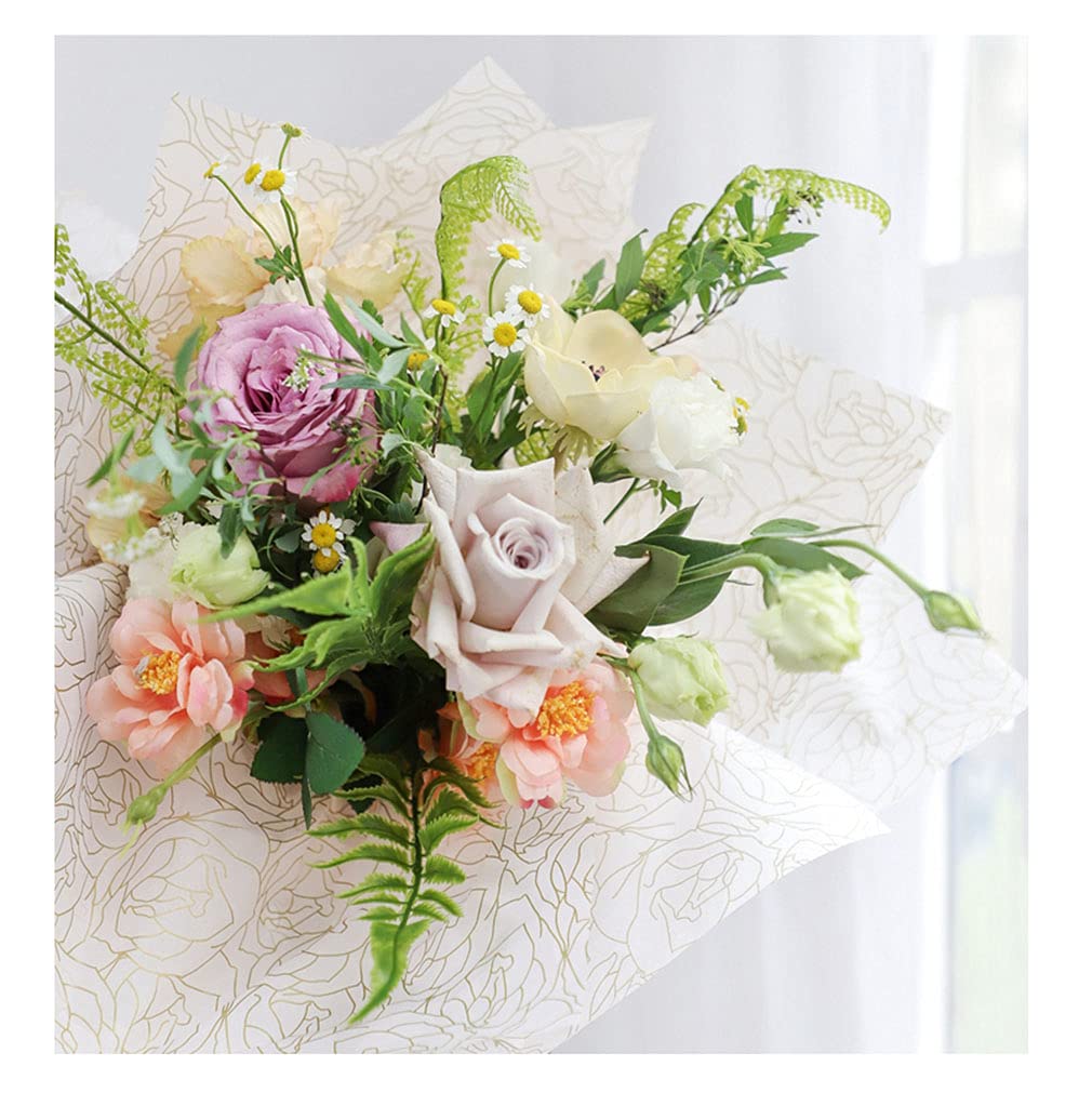 Flower Tissue Wrapping Paper Sheets Korean Bouquet Packaging Materials Rose Pattern Florist Supplies Shoes Clothes Cake Baking Packing Paper DIY Crafts 19.7x27.5 inches 28 Sheets (1 Gold Dust)