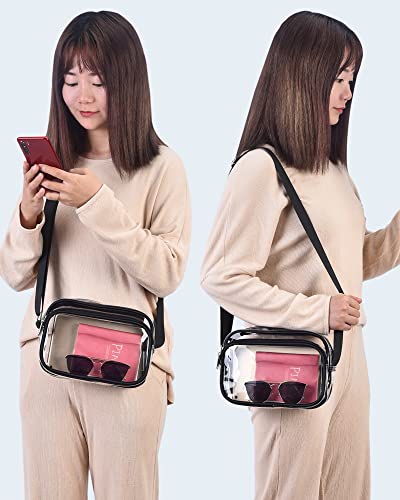 Clear Bag Stadium Approved PVC Clear Crossbody Bag Clear Purse with Front Pocket for Work Concert Security Travel Sports Black