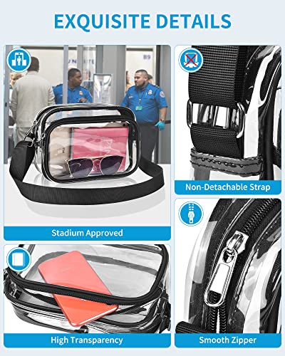 Clear Bag Stadium Approved PVC Clear Crossbody Bag Clear Purse with Front Pocket for Work Concert Security Travel Sports Black