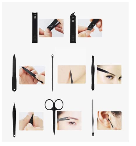 Manicure Set Pedicure Kit Nail Clippers Set 8 in1 High Precision Stainless Steel Cutter File Sharp Scissors for Men & Women Fingernails & Toenails Vibrissac Scissors with Stylish Case (black&red_8in1)