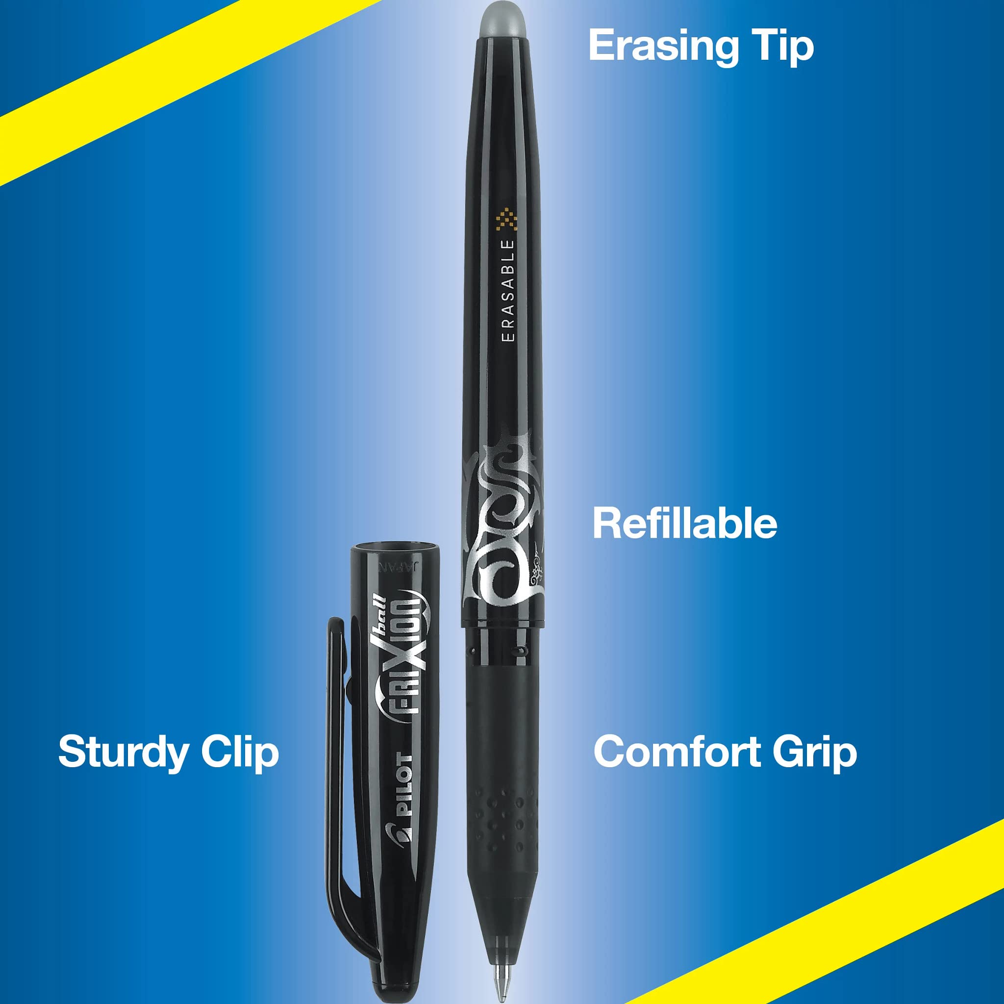 PILOT FriXion Ball Erasable & Refillable Gel Ink Stick Pens, Fine Point, Black Ink, 2-Pack (31553)