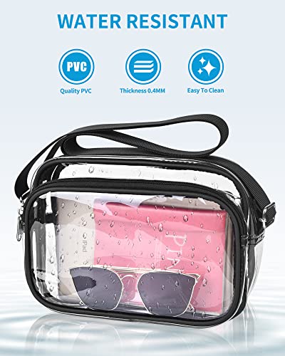 Clear Bag Stadium Approved PVC Clear Crossbody Bag Clear Purse with Front Pocket for Work Concert Security Travel Sports Black