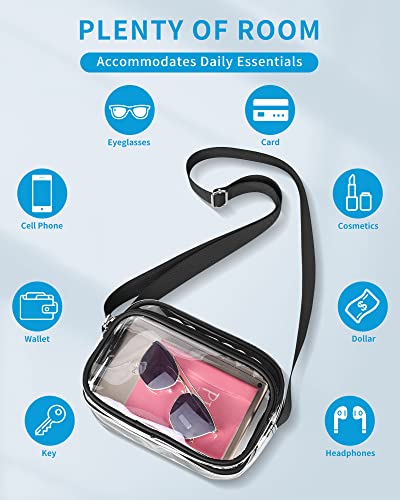 Clear Bag Stadium Approved PVC Clear Crossbody Bag Clear Purse with Front Pocket for Work Concert Security Travel Sports Black