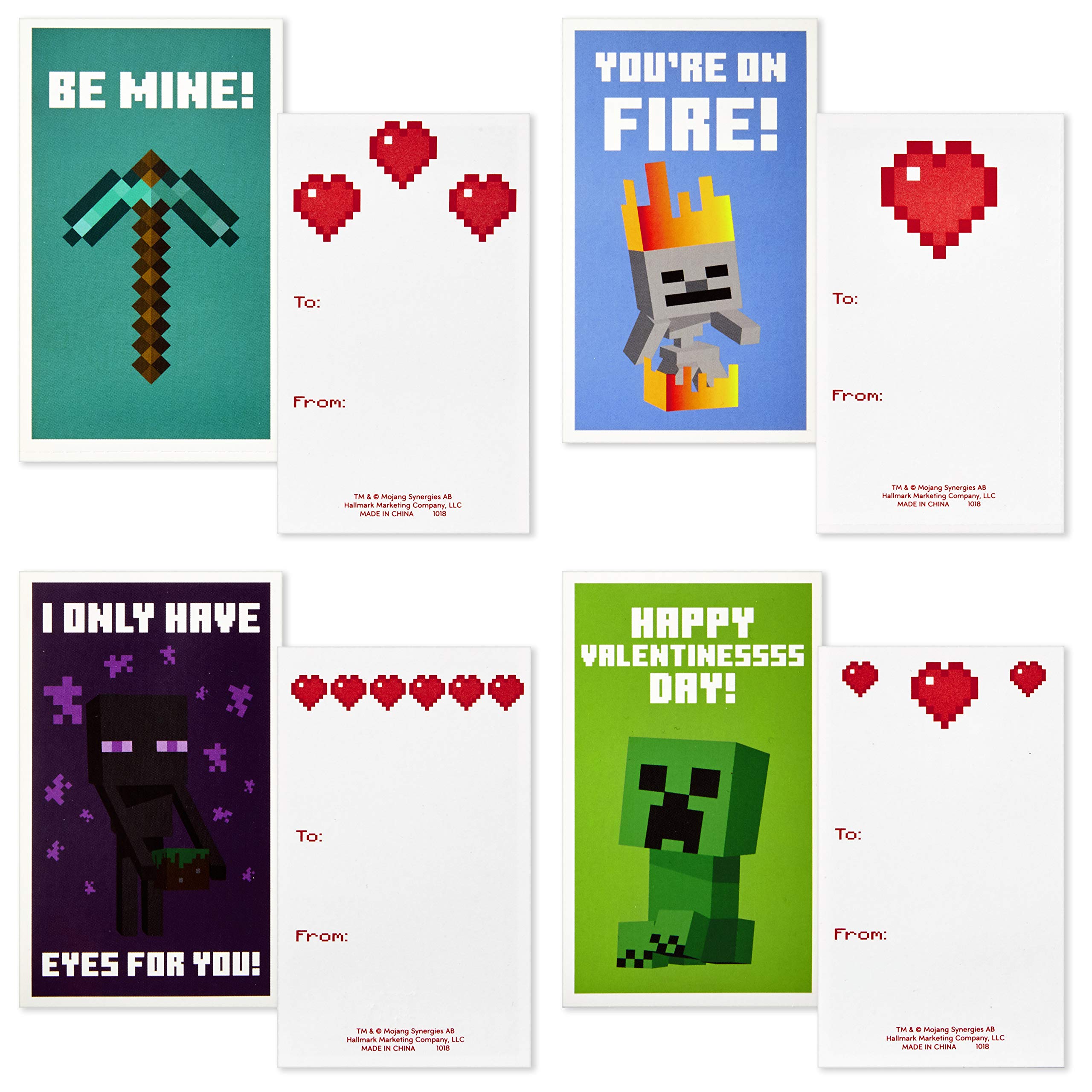 Hallmark Valentines Day Cards for Kids and Mailbox for Classroom Exchange, Minecraft (1 Box, 32 Valentine Cards, 35 Stickers, 1 Teacher Card)