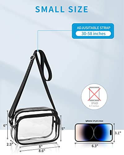 Clear Bag Stadium Approved PVC Clear Crossbody Bag Clear Purse with Front Pocket for Work Concert Security Travel Sports Black