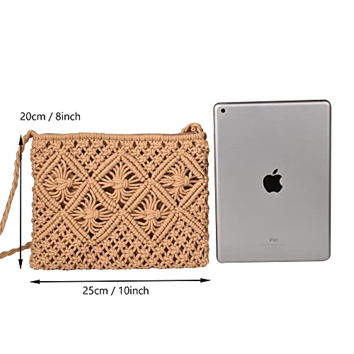 Eiyye Boho Crossbody Handbag Summer Beach Purse Crossbody, Boho Envelope Clutch Crochet Handmade Purse with Tassel, Khaki
