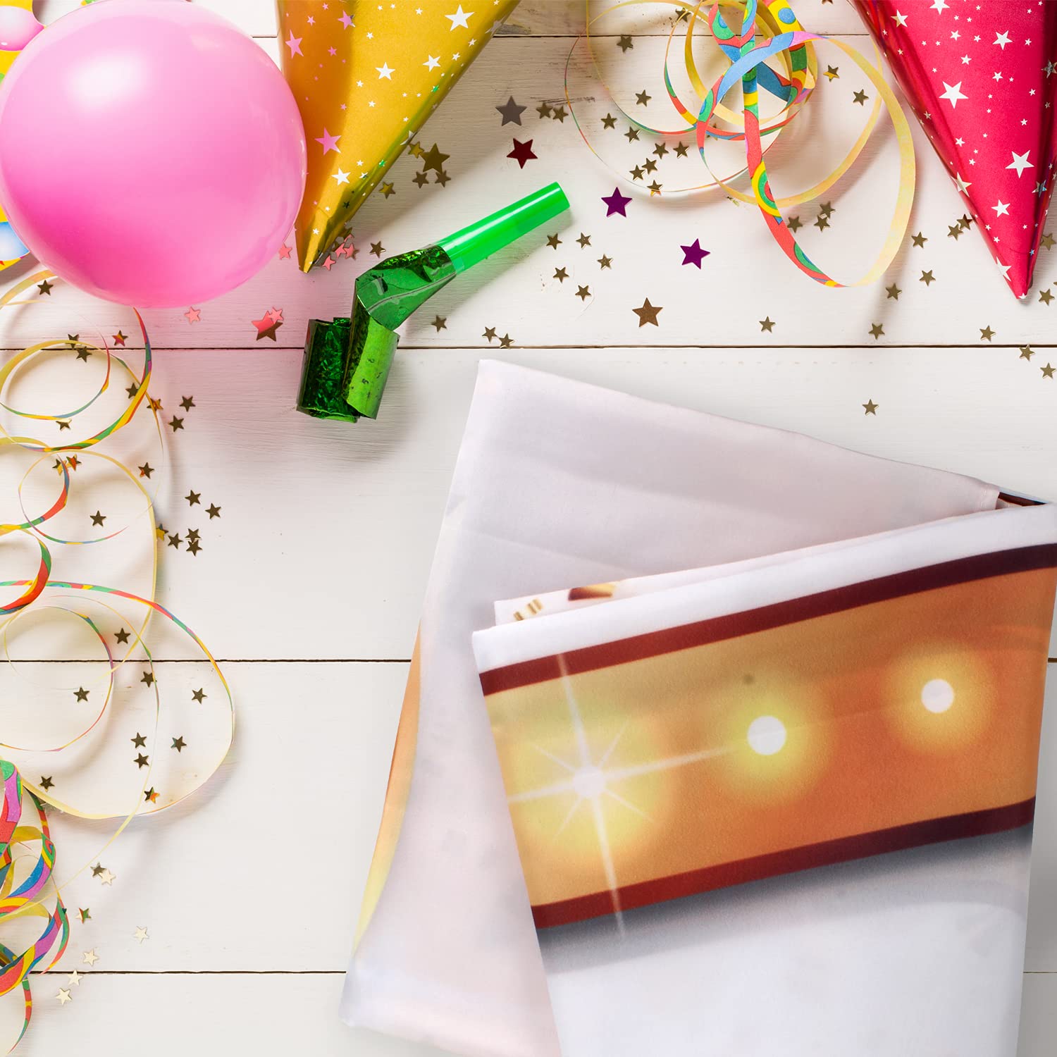Happy 55th Birthday Backdrop Banner White Gold 55 Years Old Bday Background Decorations for Women Men Her Him Photography Party Supplies Glitter