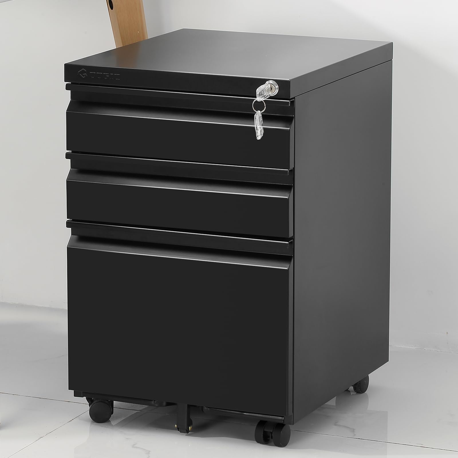 GOOGIC 3-Drawer Mobile File Cabinets Rolling Metal Filing Cabinet for Legal & Letter File Anti-tilt Design with Lock Under Desk Office Drawers Fully Assembled Except Casters Black
