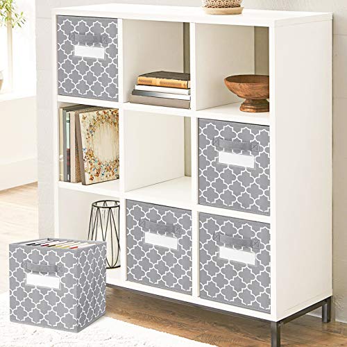 FabTotes Storage Bins 6 Pack Collapsible Storage Cubes, 11"x10.5"x10.5" Large Toy Book Organizer Boxes with Handles and Label Card & Label Holder, Baskets for Organizing Closet Shelves