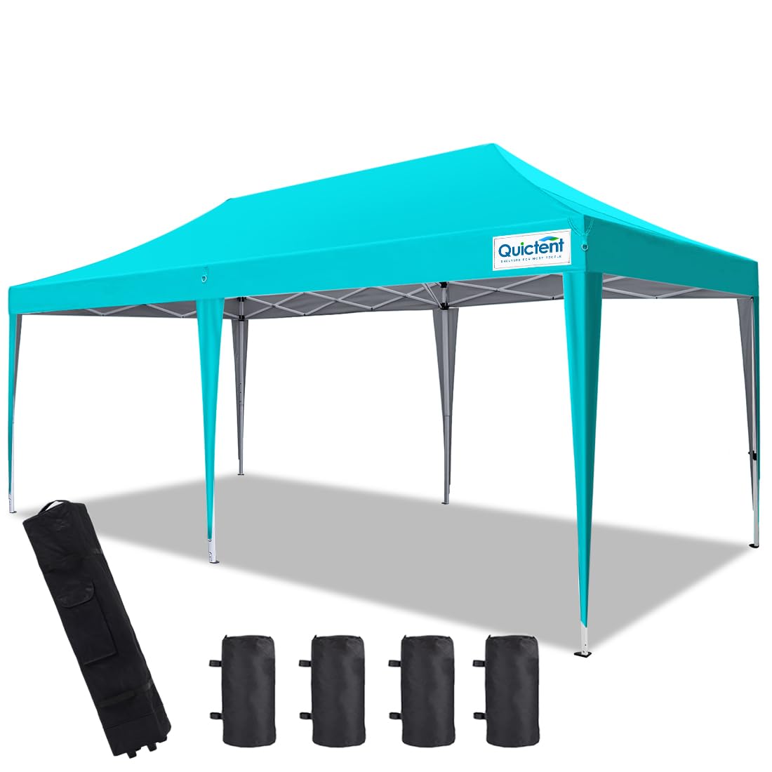Quictent 10'x20' Heavy Duty Pop Up Canopy Tent- Easy up Outdoor Commercial Party Event Canopies, Waterproof, Easy Setup & Portable, Includes Weight Bags and Wheeled Carry Bag - Light Blue