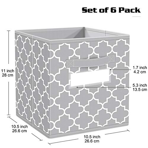 FabTotes Storage Bins 6 Pack Collapsible Storage Cubes, 11"x10.5"x10.5" Large Toy Book Organizer Boxes with Handles and Label Card & Label Holder, Baskets for Organizing Closet Shelves