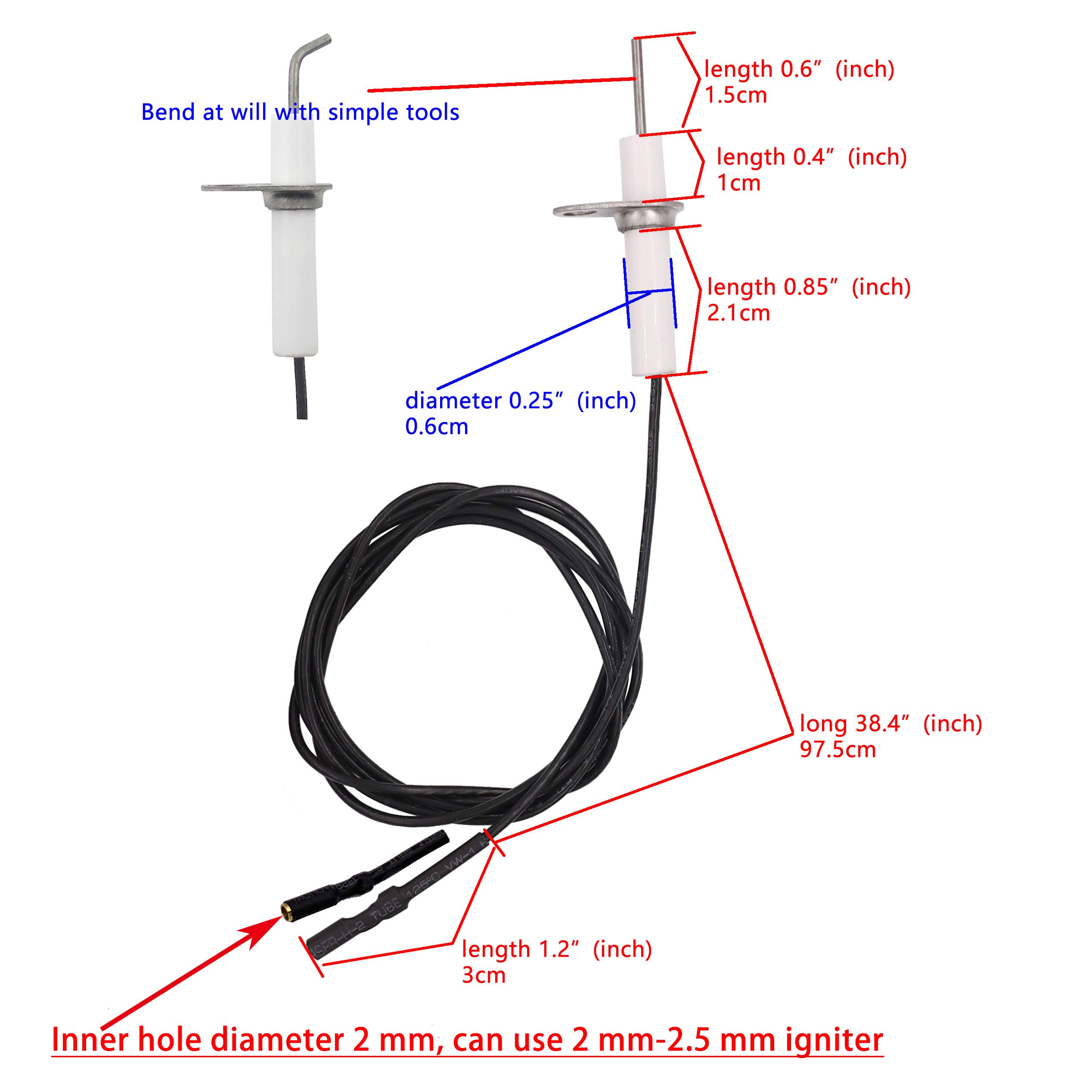 METER STAR 2Pc 38" Ignitor Wire & Ceramic Electrode Assembly Replacement,Ignition Electrode Can DIY Bending for Gas Burner Ceramic Spark Plug Ignition Electrode Replacement