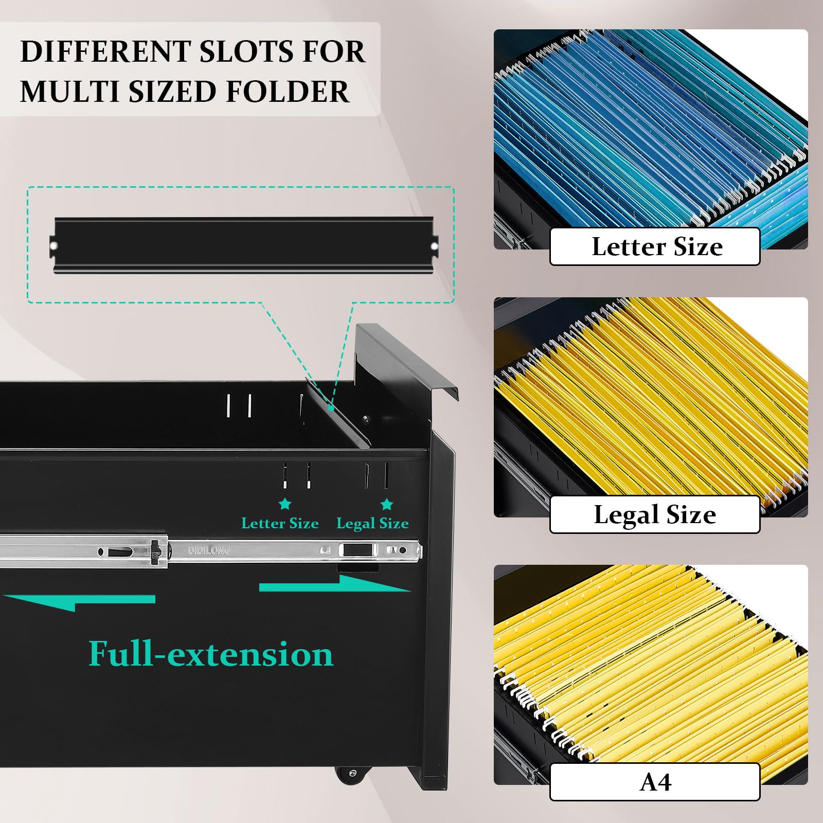GOOGIC 3-Drawer Mobile File Cabinets Rolling Metal Filing Cabinet for Legal & Letter File Anti-tilt Design with Lock Under Desk Office Drawers Fully Assembled Except Casters Black