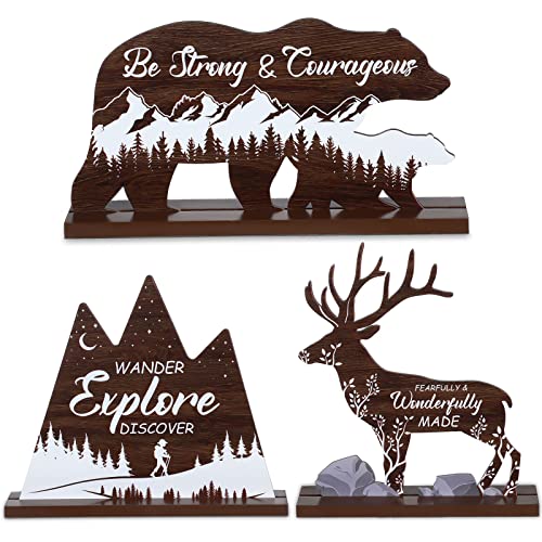 3 PCS Wooden Mountain Decor Travel Adventure Decor for Boy Woodland Nursery Decor Woodland Adventure Mountain Table Decor Centerpiece for Home Bedroom Bathroom Shelf Wall Rustic Farmhouse Decoration