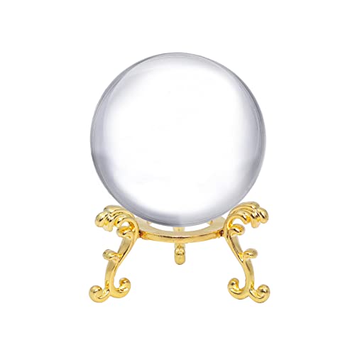 LONGWIN 60mm(2.4inch) Crystal Ball Solid Photography Glass Ball Spere with Golden Flower Stand Magic Ball