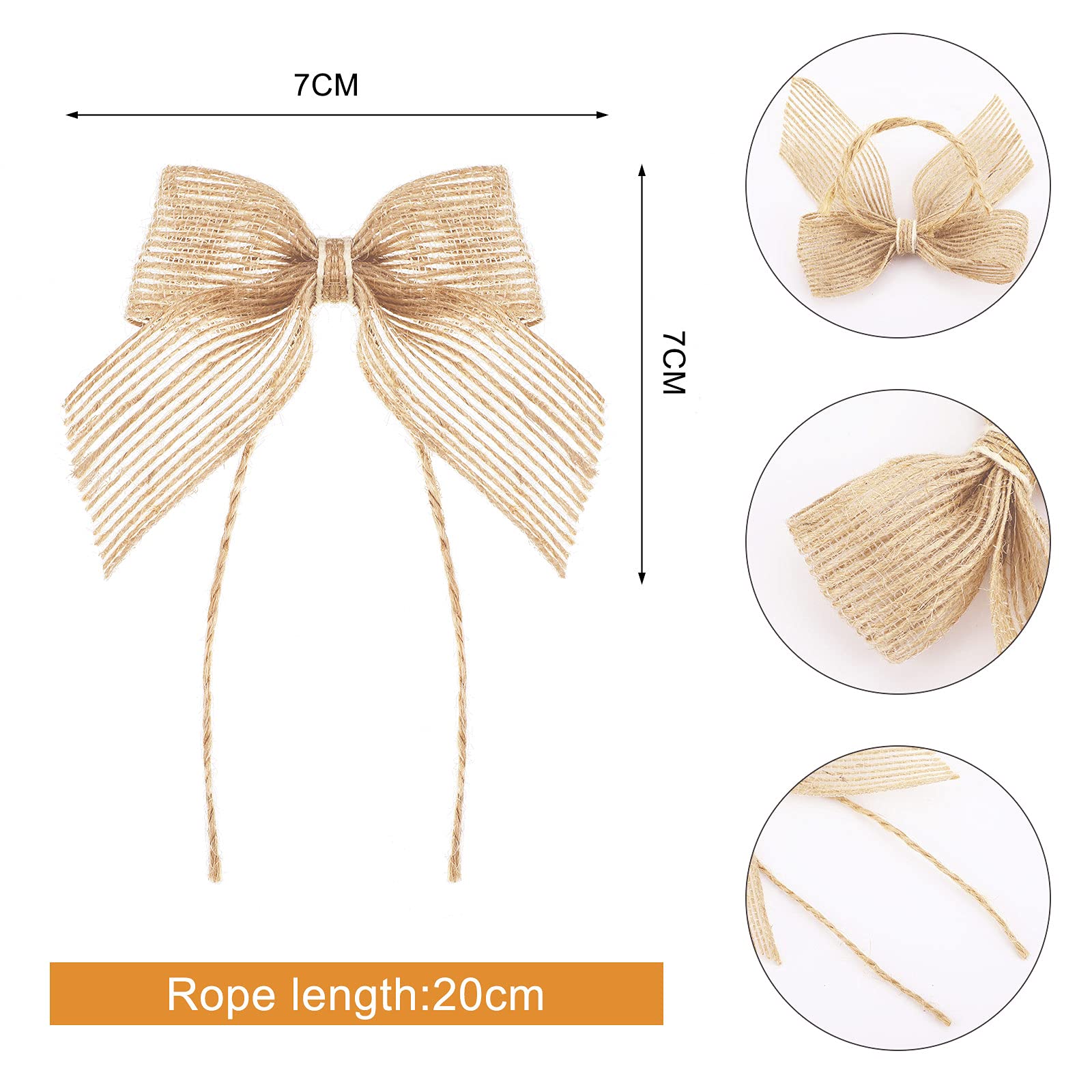 Dingion 50 Pieces Valentine's Day Burlap Bows Handmade Bows Decorative Bow Ornament Burlap Bowknot Ornament Rustic Burlap Wreath Bows for Wrapping DIY Crafts Festival Holiday Party Supplies