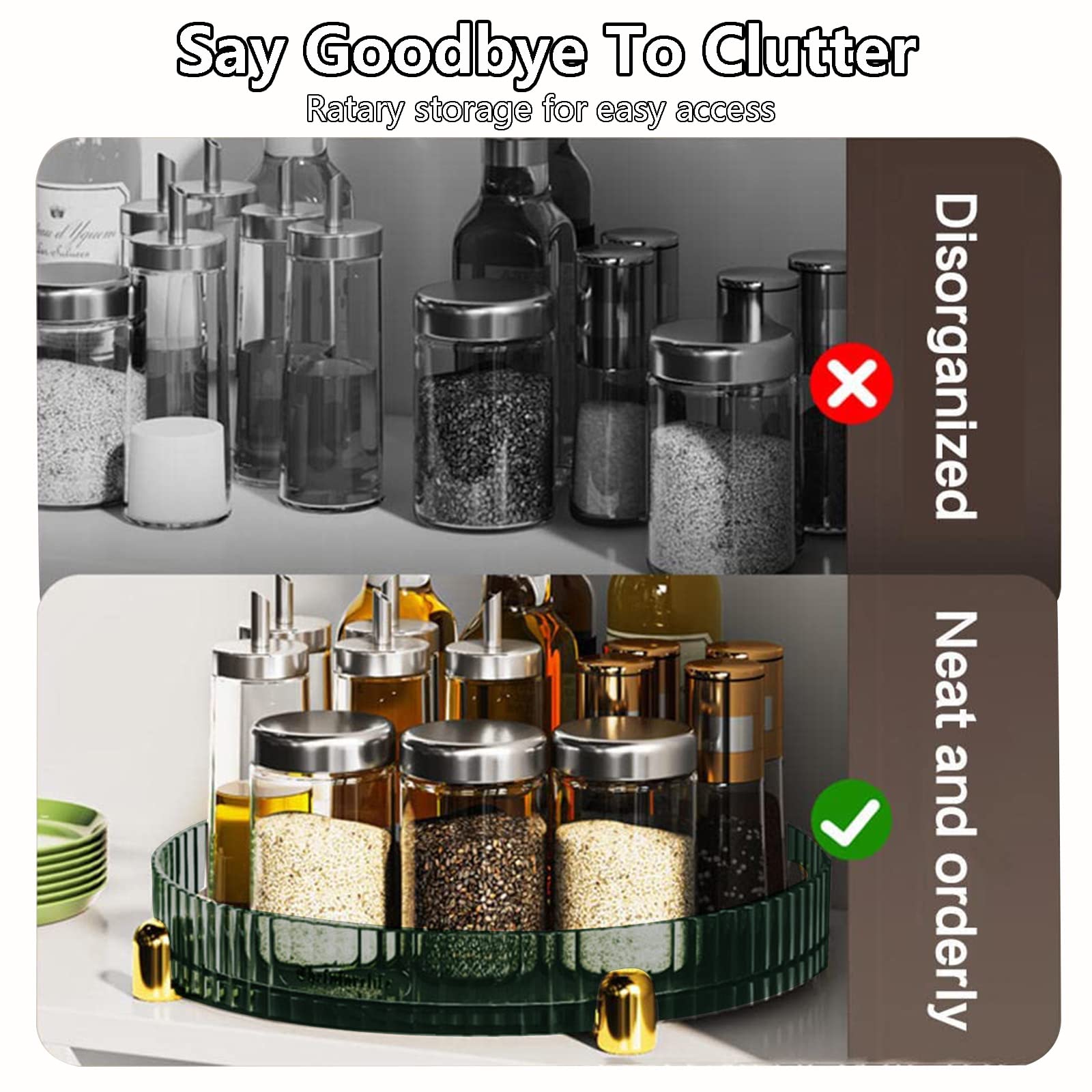 WJWSKI Lazy Susan Organizer,360 Degree Rotating Clear Lazy Susan Turntable for Cabinet with 4 Gold Non-Slip Base,11 Inch Spice Rack Organizer for Kitchen, Pantry, Cabinet, Table,Keeps Everything Neat