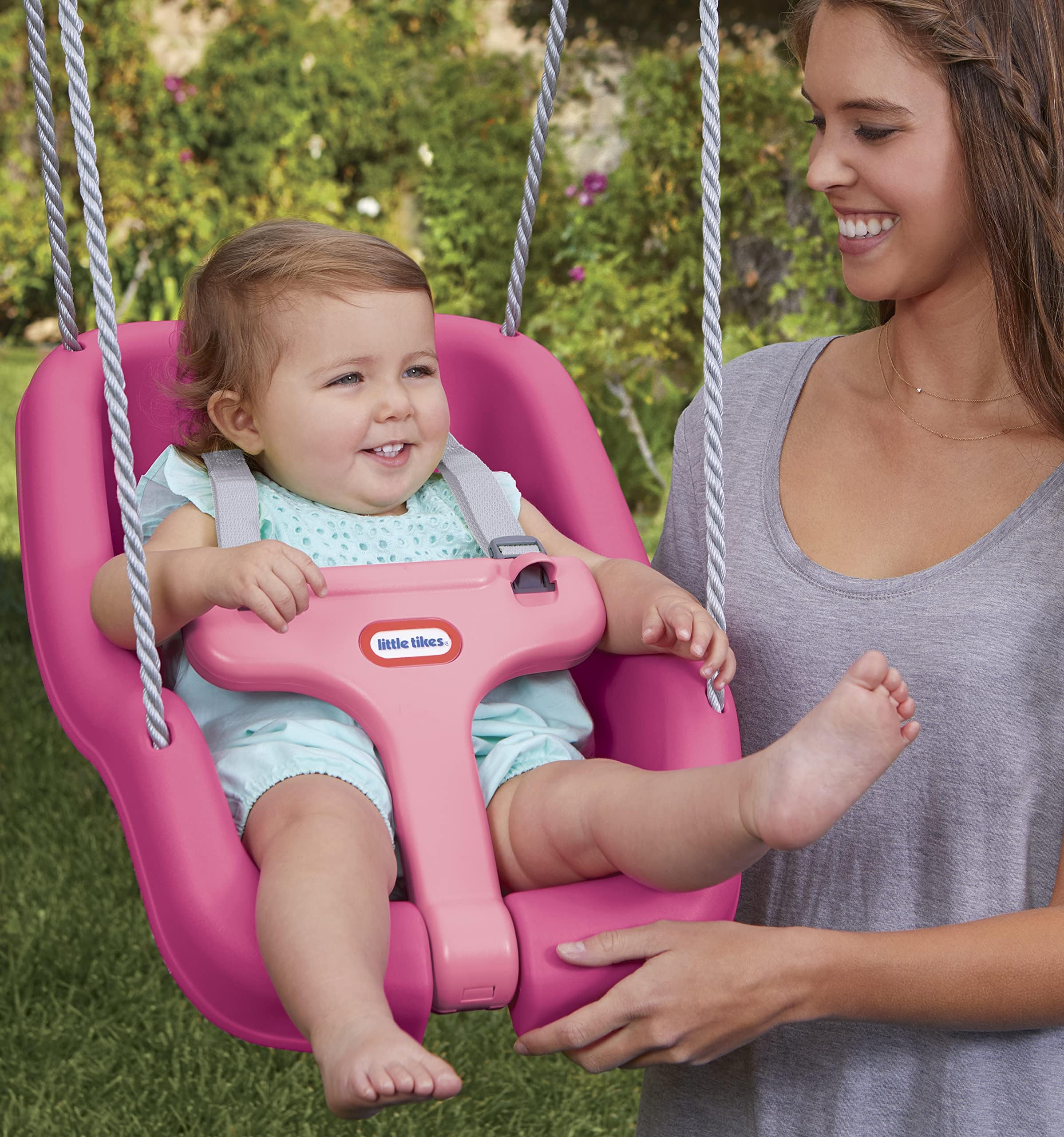 Little Tikes Snug 'n Secure Pink Swing with Adjustable Straps, 2-in-1 for Baby and Toddlers Ages 9 Months - 4 Years