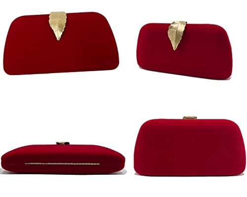 Yoofashion Evening Bag for Women Small Cultch Handbag Wedding Party Crossbody Shoulder Bag, Red-velvet