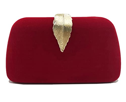 Yoofashion Evening Bag for Women Small Cultch Handbag Wedding Party Crossbody Shoulder Bag, Red-velvet