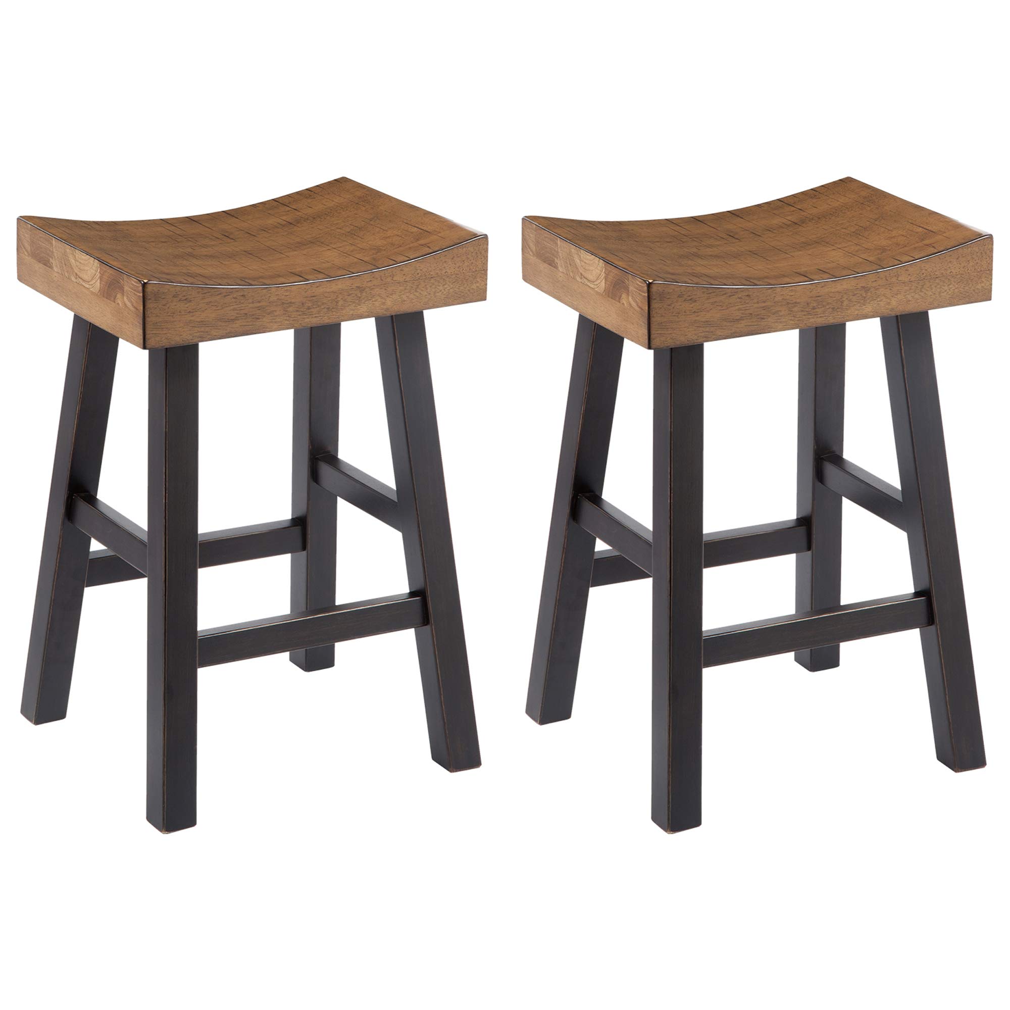 Signature Design by Ashley Glosco Farmhouse 25.5" Counter Height Saddle Barstool, 2 Count, Two-Tone Brown
