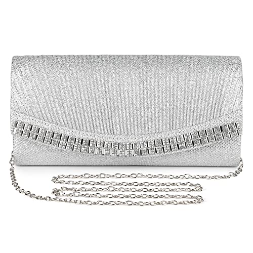 Pinprin Ladies Evening Clutch Elegant Envelope Handbag Womens Wedding Party Prom Bridal Party Purse (B-Silver)