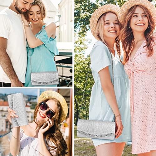 Pinprin Ladies Evening Clutch Elegant Envelope Handbag Womens Wedding Party Prom Bridal Party Purse (B-Silver)