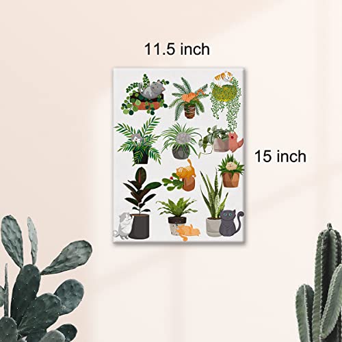 Cat Wall Art Boho Cats in Planters Canvas Print Framed Cat Artwork Cute House Plants Painting for Home Wall & Tabletop Decor
