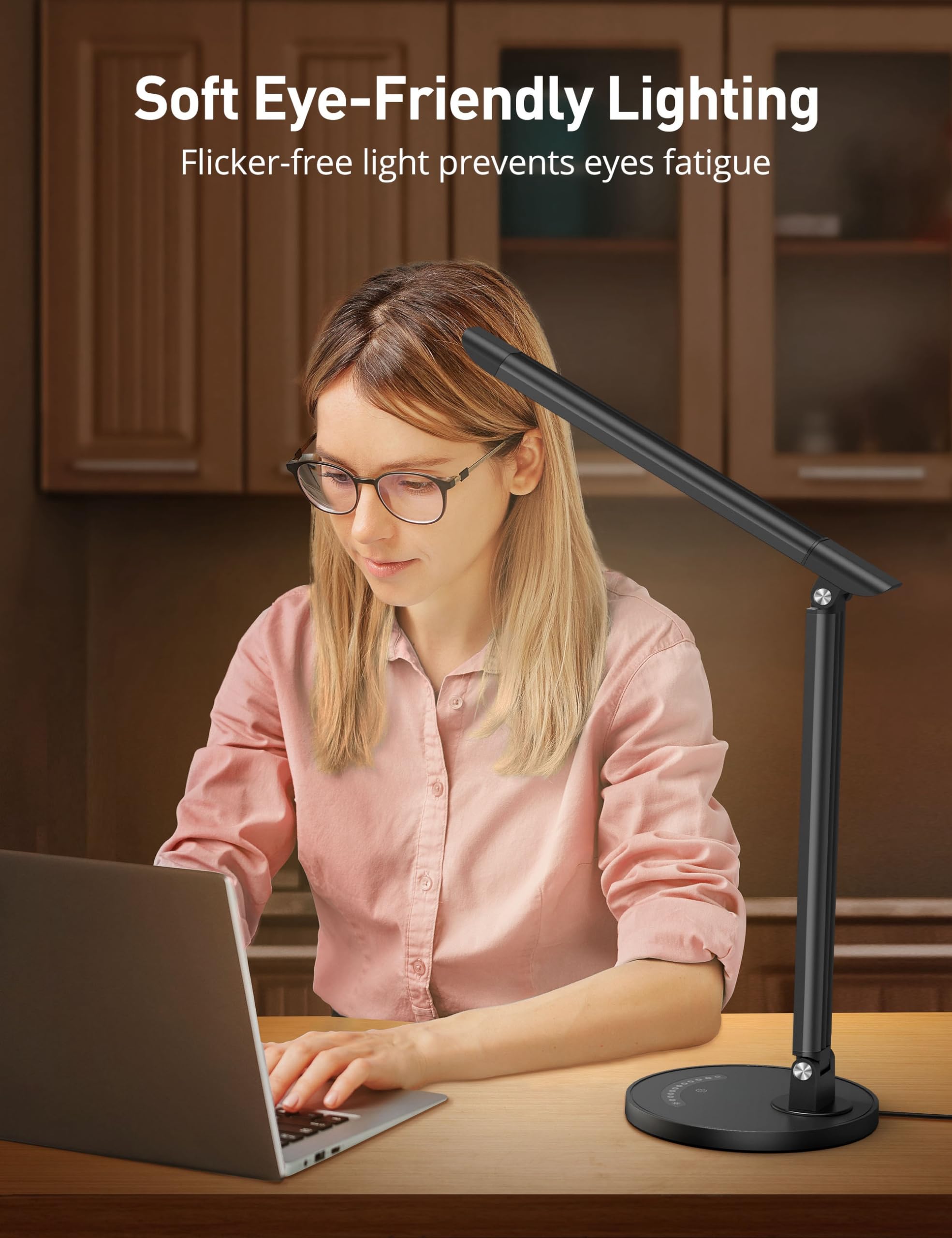 soysout LED Desk Lamp, Eye-Caring Table Lamp with USB Charging Port, 5 Lighting Modes with 7 Brightness Levels, Touch Control, 12W (Black)