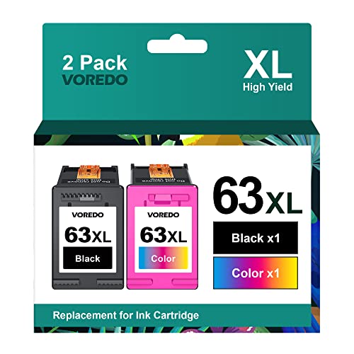 63XL Black/Tri-color Ink (2-Pack), 63XL Ink Cartridges Combo Pack Replacement for HP Ink 63 63XL for HP OfficeJet 3830 4650 4655 5200 5255 Envy 4520 4510 4512 DeskJet 1112 F6U63A F6U64A,Remanufactured