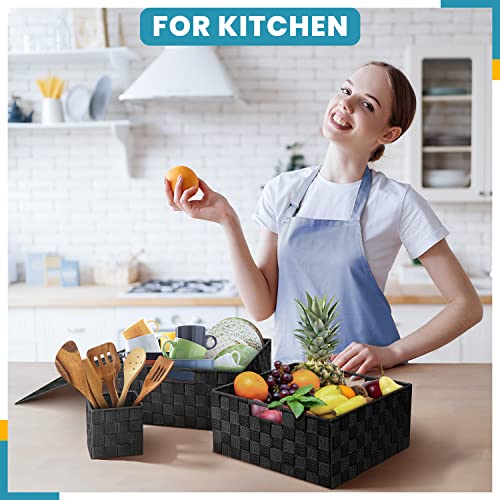 LOVSTORAGE Storage Baskets for Organizing with Lids, 8-Pack Woven Baskets for Shelves Small Bathroom Baskets Organizer Bins Pantry Storage Baskets for Dresser, Bedroom, Closet, Nursery