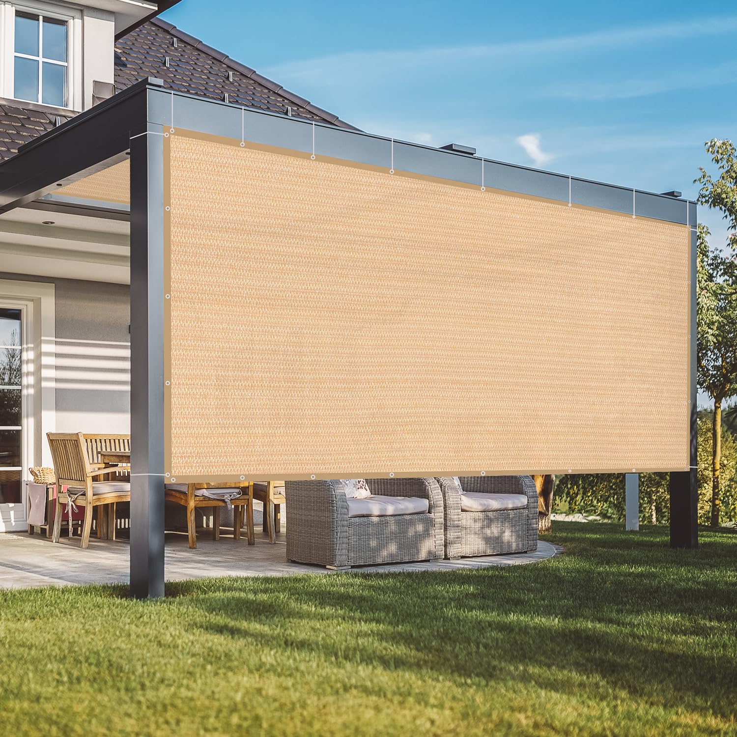 VICLLAX 90% Shade Fabric Sun Shade Cloth Privacy Screen with Reinforced Grommets for Outdoor Patio Garden Pergola Cover Canopy 6x8 FT, Wheat