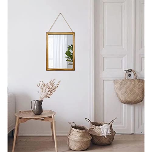 AAZZKANG Rustic Mirrors for Wall Rectangle Wood Frame Mirror Farmhouse Bedroom Bathroom Decorative Mirror with Hanging Rope