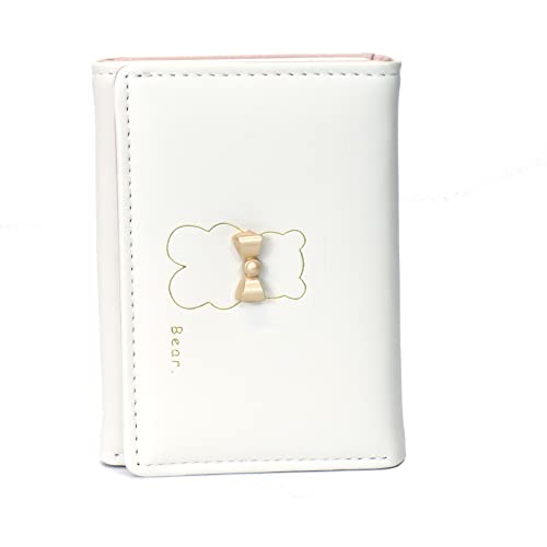Small Wallets for Girls Cute Bear Print Wallet Small Tri-folded Wallet Cash Pocket Card Holder ID Window Purse for Women (Beige)