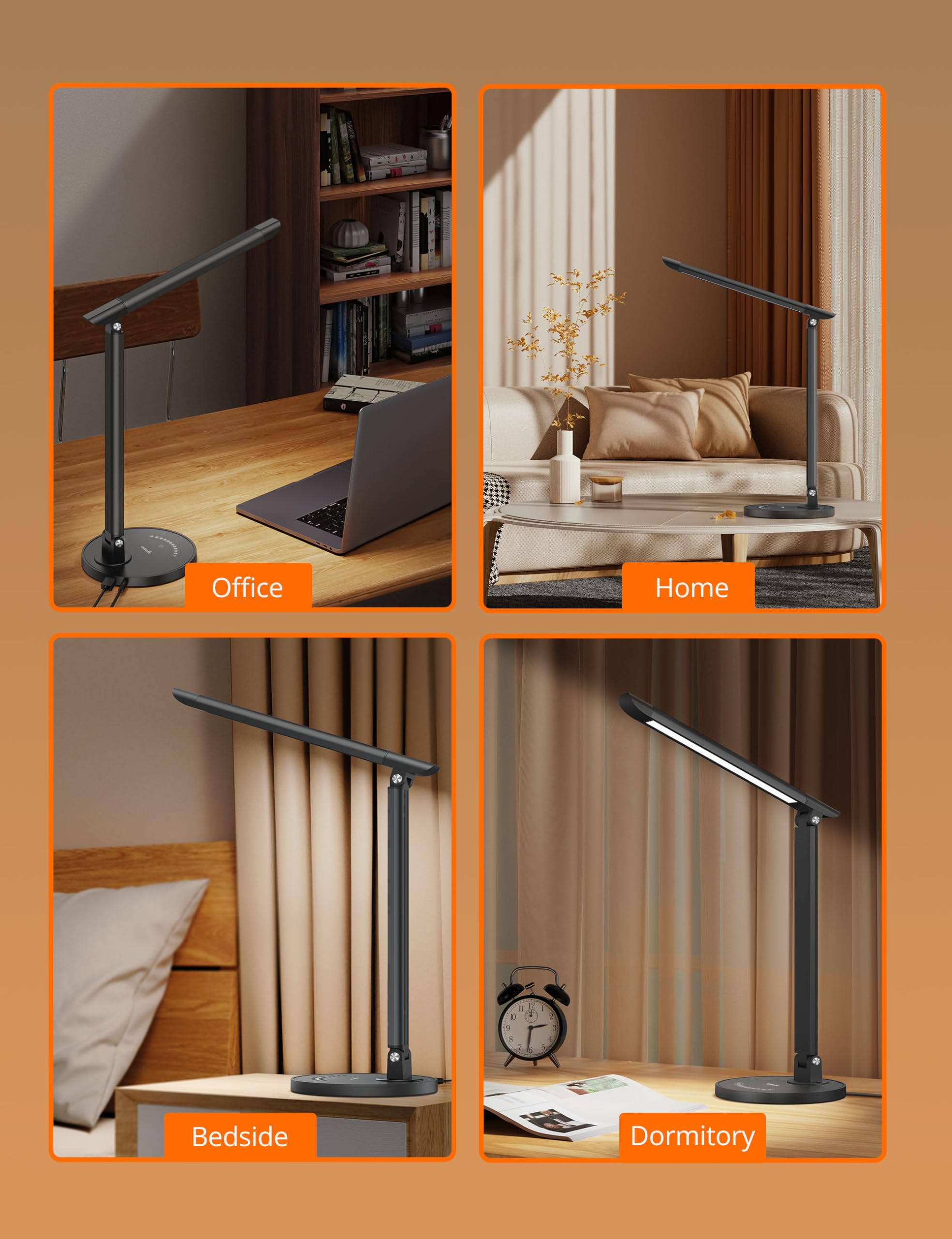 soysout LED Desk Lamp, Eye-Caring Table Lamp with USB Charging Port, 5 Lighting Modes with 7 Brightness Levels, Touch Control, 12W (Black)