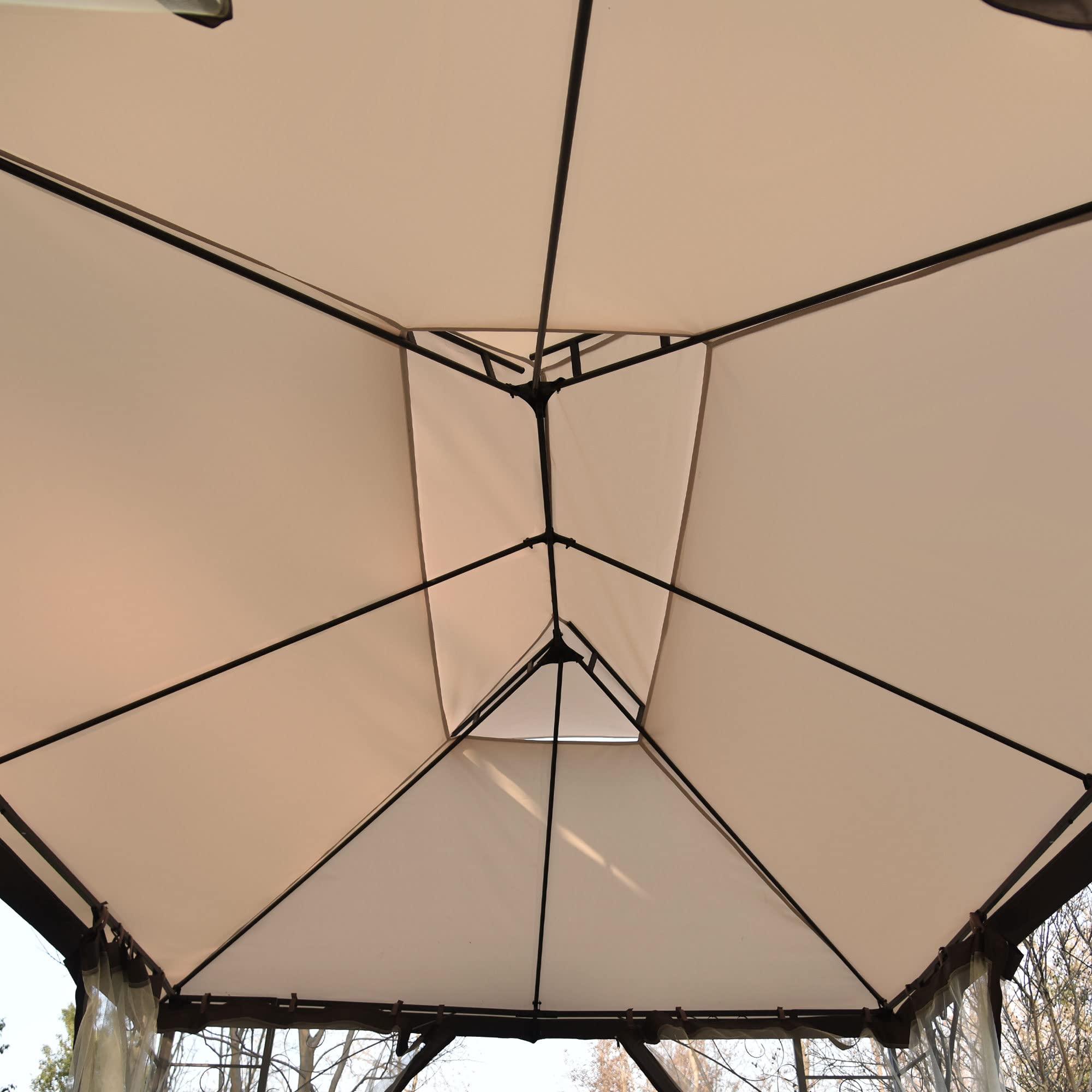 Patio Outdoor Gazebo 13x9.7 Iron Metal Frame with Mosquito Netting, Double Roof Canopy Tent Suitable for Backyard, Poolside, Garden, Lawn and Deck, Khaki