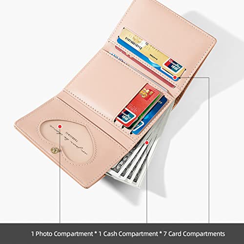 Small Wallets for Girls Cute Bear Print Wallet Small Tri-folded Wallet Cash Pocket Card Holder ID Window Purse for Women (Beige)