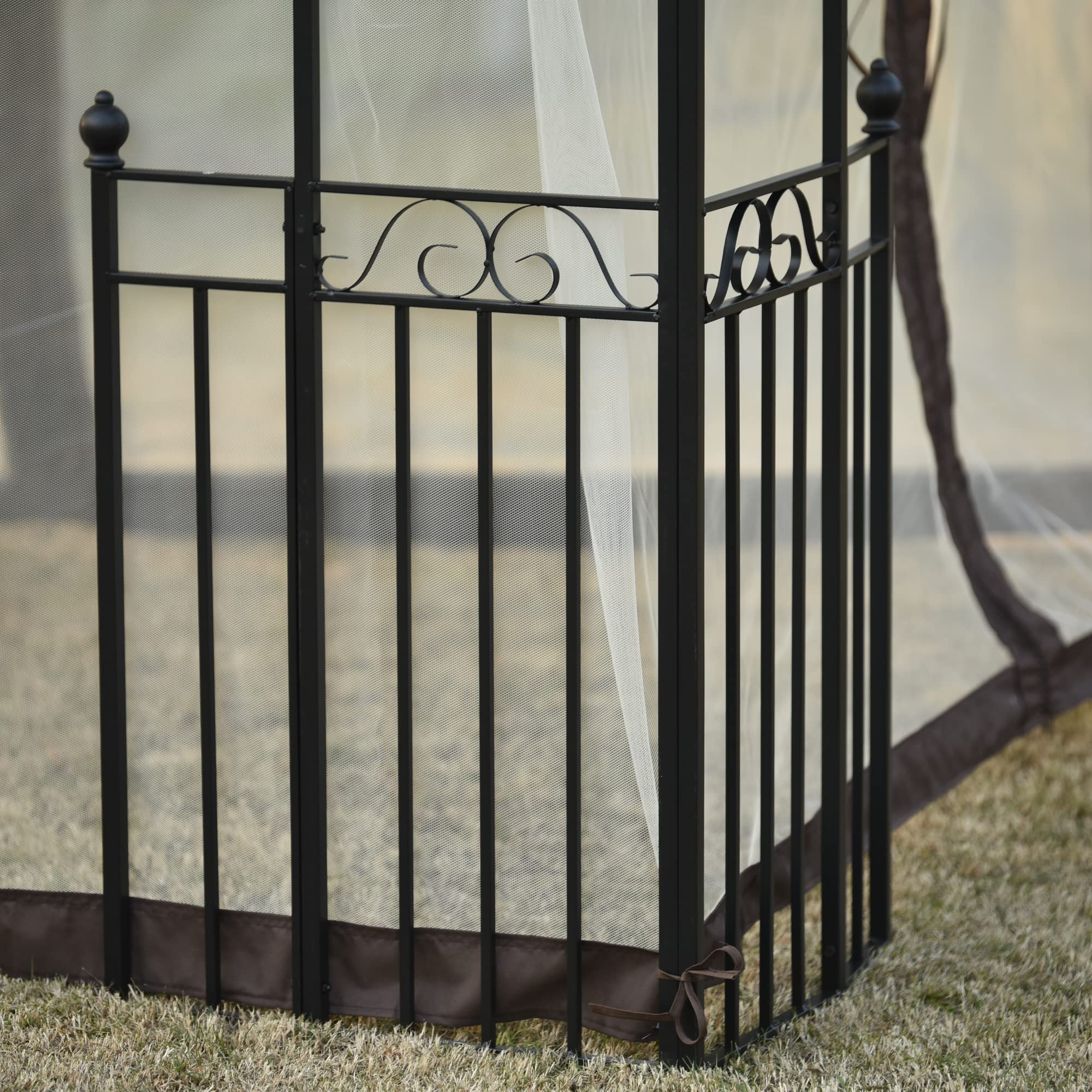 Patio Outdoor Gazebo 13x9.7 Iron Metal Frame with Mosquito Netting, Double Roof Canopy Tent Suitable for Backyard, Poolside, Garden, Lawn and Deck, Khaki