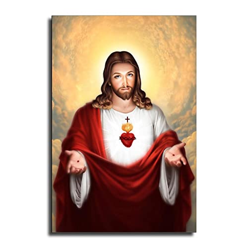 FireDeer Catholic Jesus Poster Print On Canvas Painting Christian God Pictures for Living Room No Frame (Sacred Heart of Jesus-2,16x24inch)