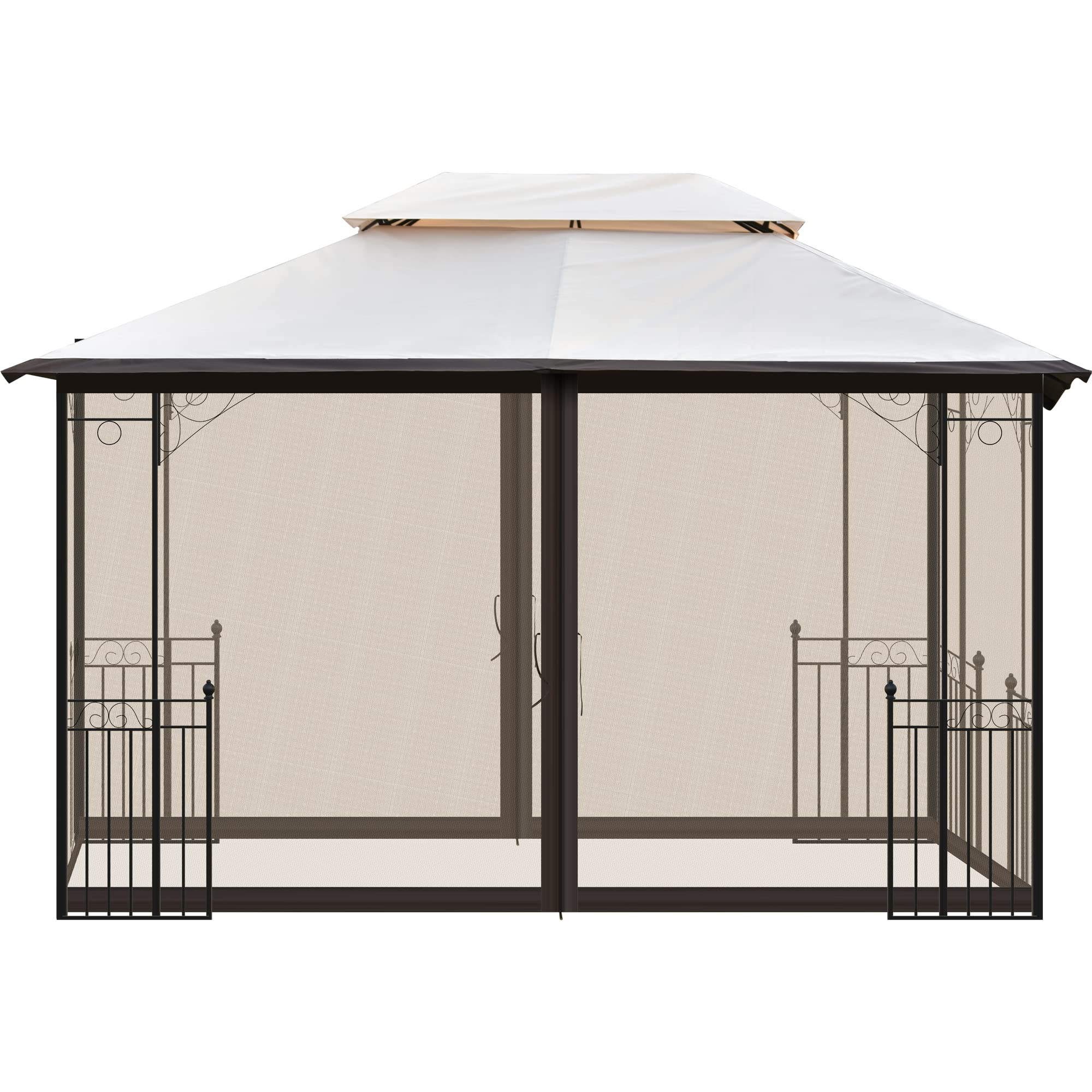 Patio Outdoor Gazebo 13x9.7 Iron Metal Frame with Mosquito Netting, Double Roof Canopy Tent Suitable for Backyard, Poolside, Garden, Lawn and Deck, Khaki