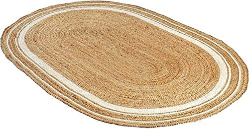 Agro Richer Farmhouse Rugs for Living Natural Jute Area Rug Hand Braided Oval Rugs for Bedroom, Kitchen, Living Room Rug Carpet (3x5 Square Feet, White Line)