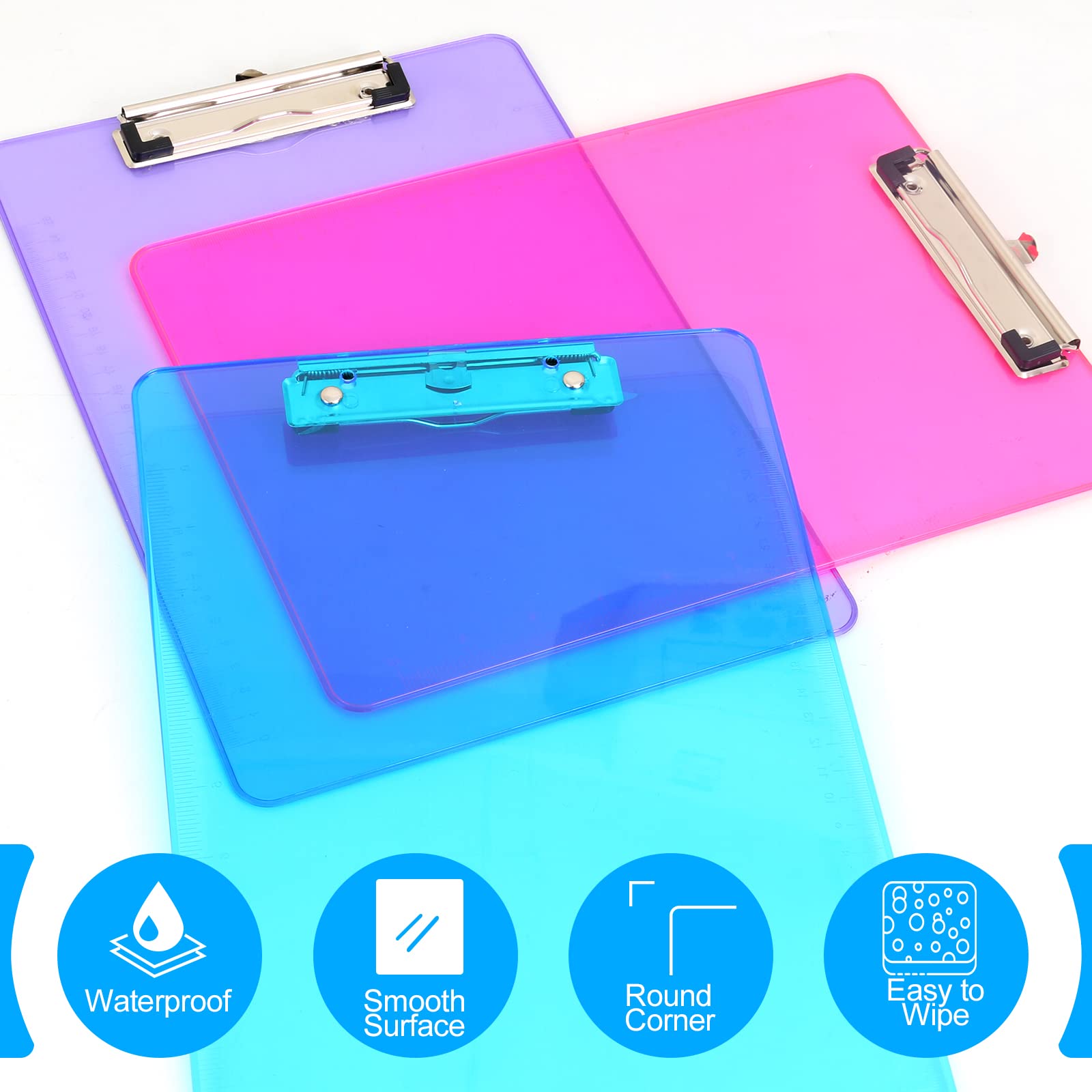 Clipboards, HERKKA 15 Pack Plastic Clipboards Low Profile Clip Standard A4 Letter Size, Office Supplies Classroom Supplies