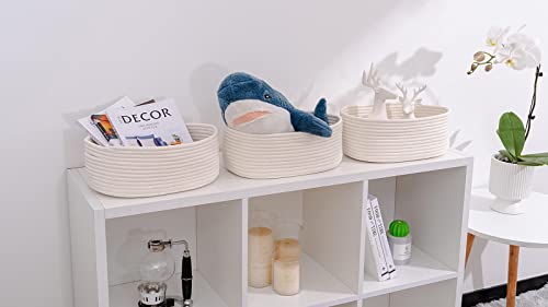 Kriitools Baskets&Bins for Shelf Storage Organizing/Cute Basket to Store and Organize Household Items/Woven Rope Basket for Living Room, Bedroom,Playroom,3 Packs Off White