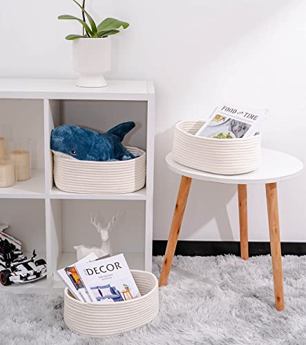 Kriitools Baskets&Bins for Shelf Storage Organizing/Cute Basket to Store and Organize Household Items/Woven Rope Basket for Living Room, Bedroom,Playroom,3 Packs Off White