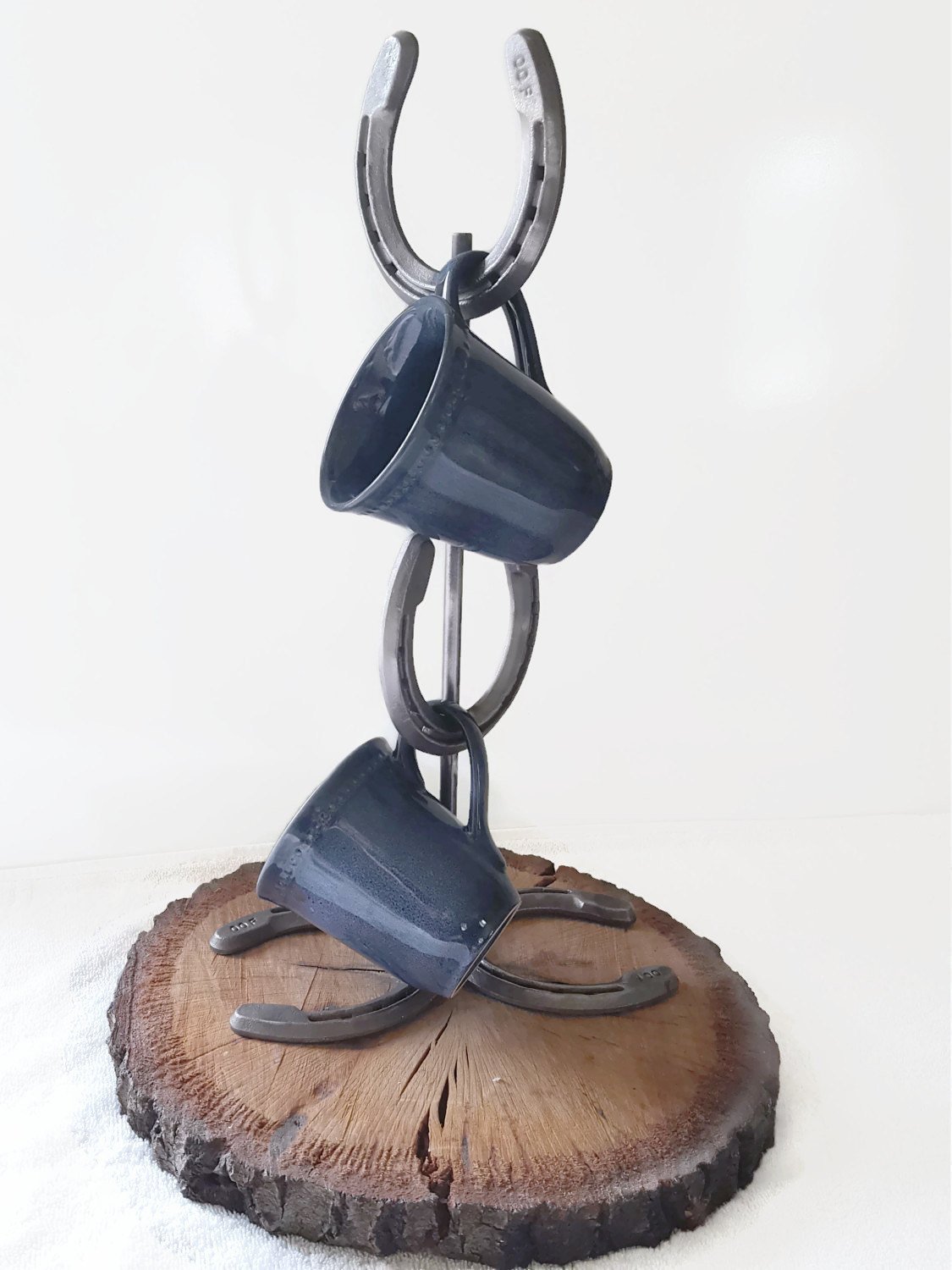Horseshoe Coffee Mug Holder for Mugs and Cups for Western and Rustic Kitchen - Countertop - 4 Mugs - The Heritage Forge