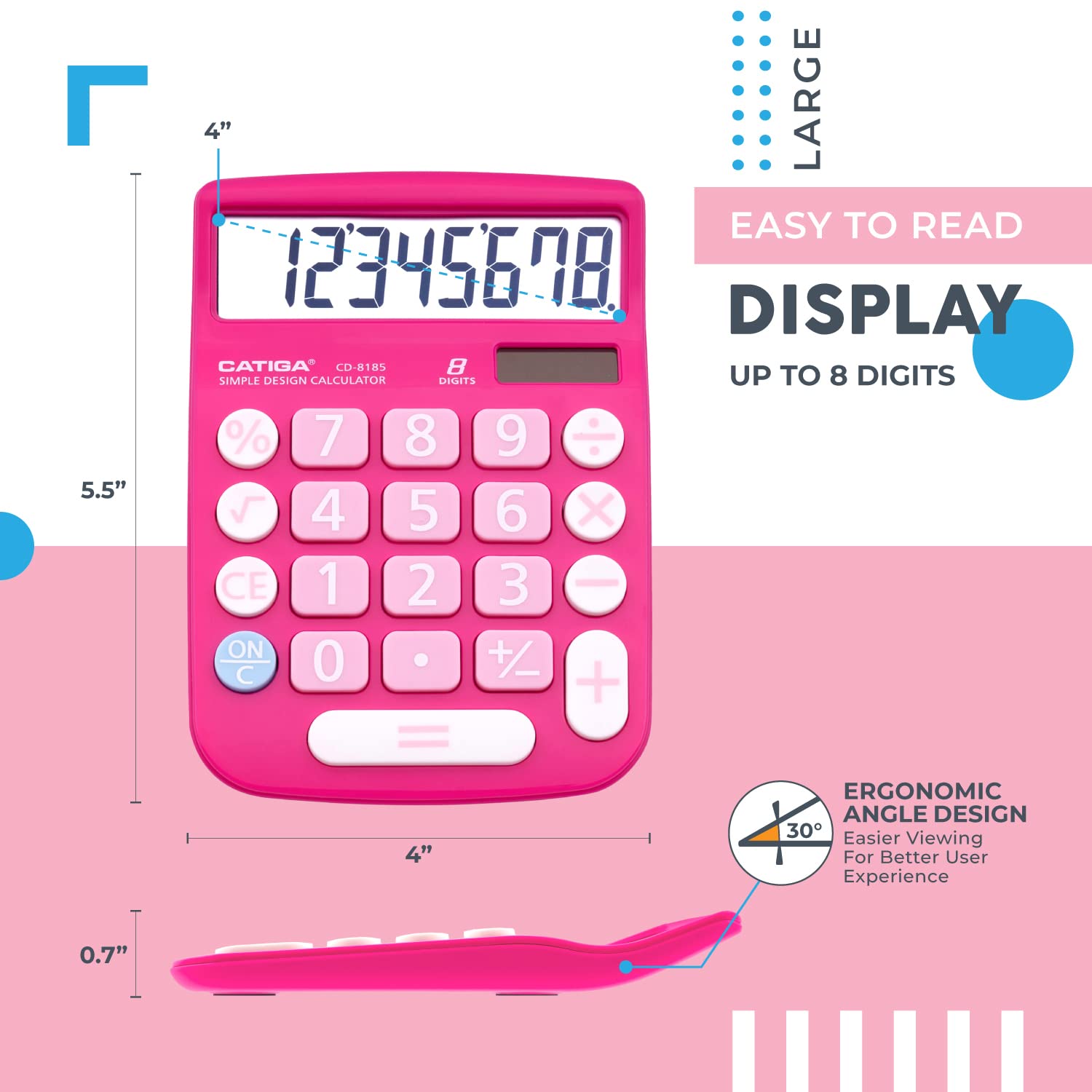 CATIGA CD-8185 Office and Home Style Calculator - 8-Digit LCD Display - Suitable for Desk and On The Move use. (Pink)
