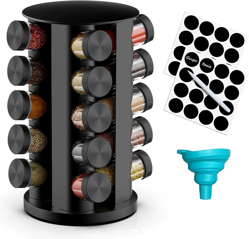 Revolving Spice Rack, Spice Racks Organizer for Kitchen Cabinet , Rotating Seasoning Organizer Storage with Jars , Black